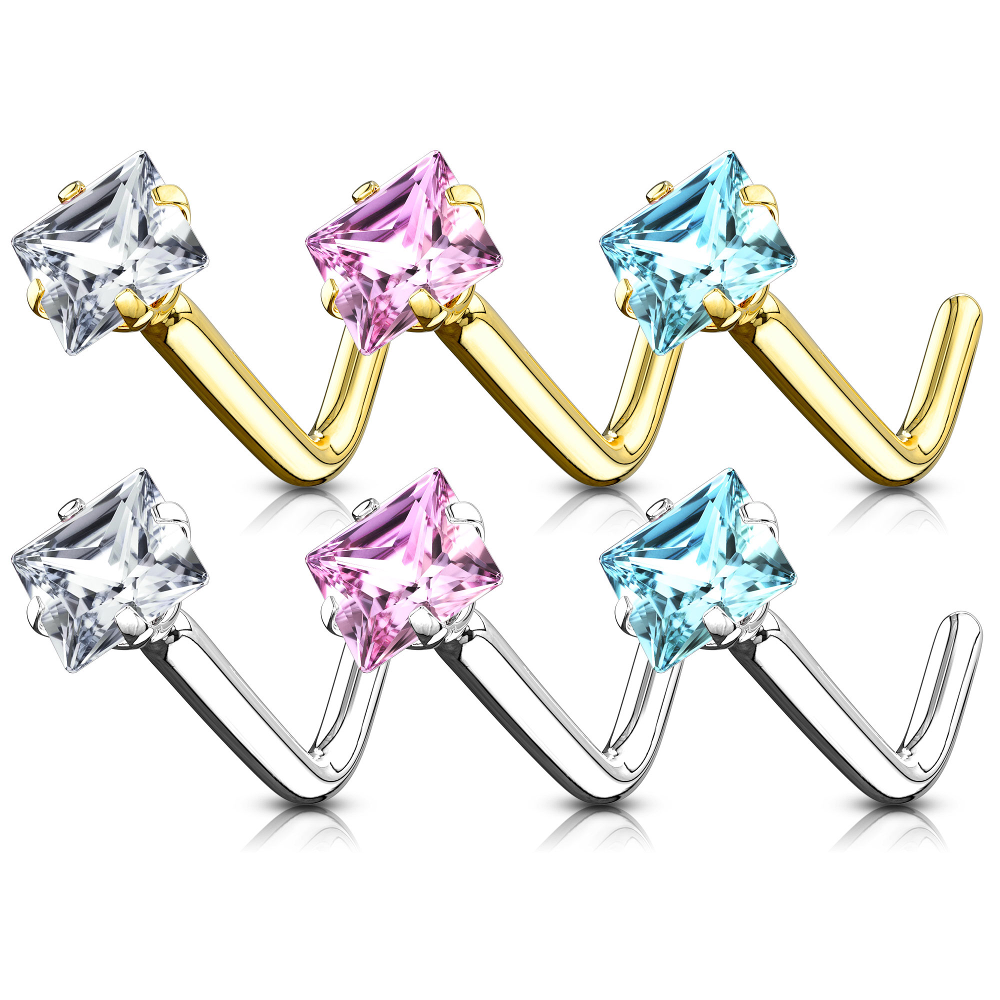Prächtiges Nasenpiercing aus 14K Gold mit viereckigen Stein